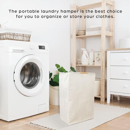 Waterproof Laundry Basket, Extra Large Laundry Hamper with Wooden Handle, Collapsible Toys Clothes Storage Basket for Laundry Room, Bathroom, Living Room, Hamper for Clothes, Toys and more.