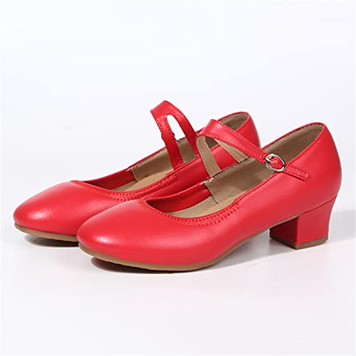 Women's Latin Dance Shoes Strappy Party Ballroom Character Shoes Low Heel Soft Bottom,Red,7