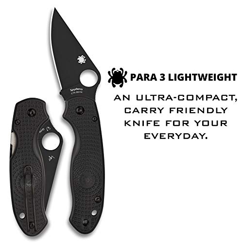 Spyderco Para 3 Lightweight Signature Folding Utility Pocket Knife with 2.92" Black Stainless Steel Blade and FRN Handle - Everyday Carry - PlainEdge - C223PBBK