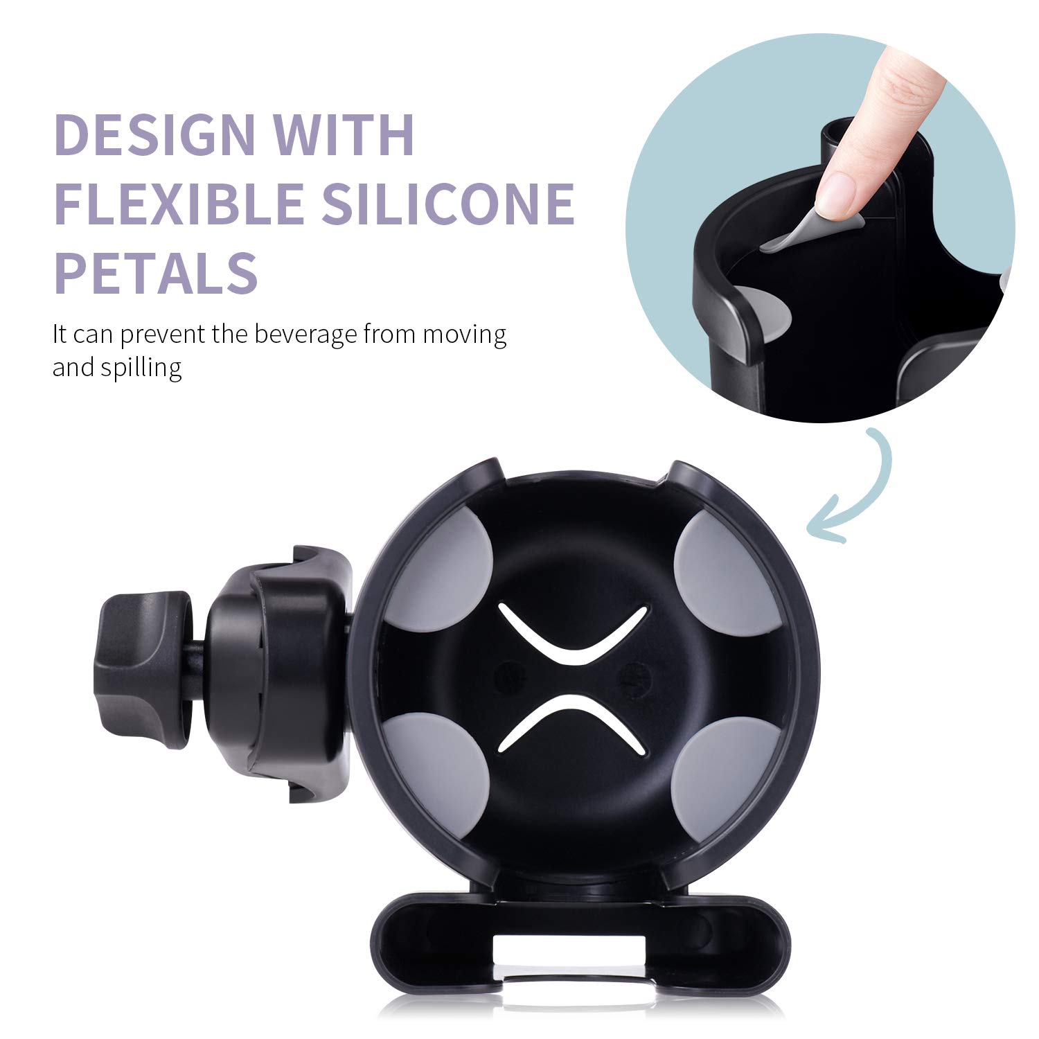 SUNVENO Stroller Universal Cup Holder, 360 Degrees Rotation 2 in 1 Large Bottle Holder with Phone Holder for Stroller, Pushchair,Wheelchair, Walker, Black