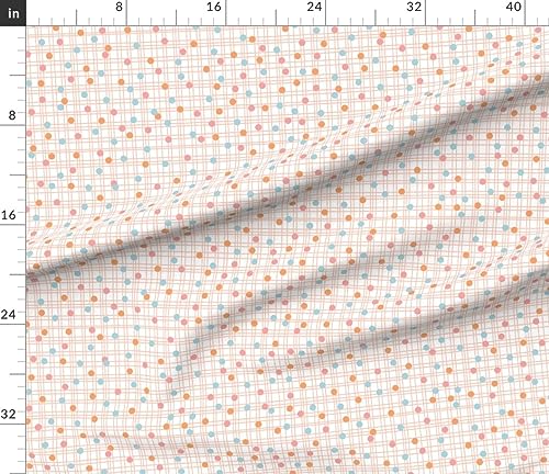 Spoonflower Fabric - Plaid Polka Dots Polkadot Grid Lines Pink White Orange Blue Stripes Printed on Cotton Poplin Fabric by The Yard - Sewing Shirting Quilting Dresses Apparel Crafts