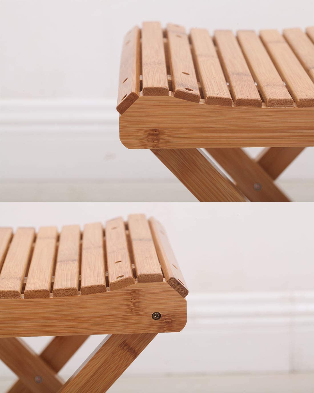 Salafey Bamboo Folding Stool for Shaving Shower Foot Rest,Home Portable Folding Shower Seat,Fully Assembled 12.4” Height