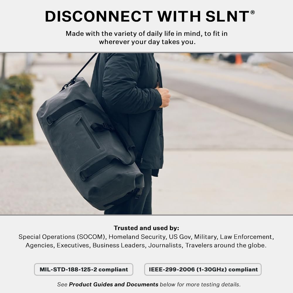 SLNT Faraday Dry Duffle Bag with Silent Pocket - Military-Grade Waterproof Nylon, Multishield Blocks Wireless Signals, Protects Electronics from Hacking, Spying - Instant Security & Privacy (40 Liter)
