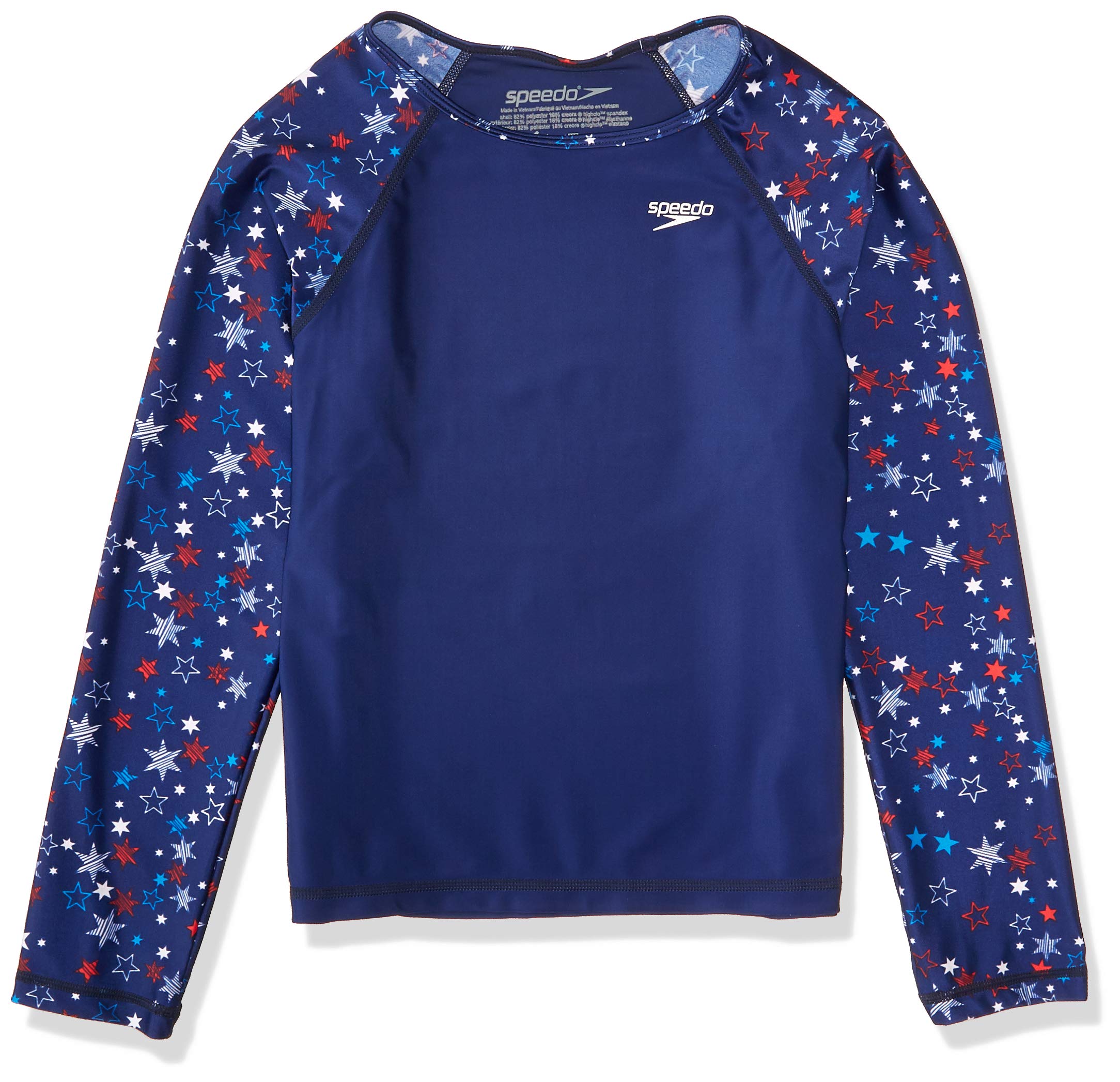 Speedo Girl's Uv Swim Shirt Long Sleeve Rashguard,Red/White/Blue,Large