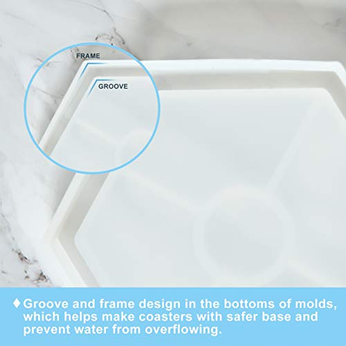 Timoo Resin Molds 8 Pack Coaster Silicone Molds, Coaster Molds for Resin Casting, Contain 4 Pcs Square and 4 Pcs Hexagon Epoxy Resin Molds for Making Coasters, DIY Resin Artwork, and Home Decor