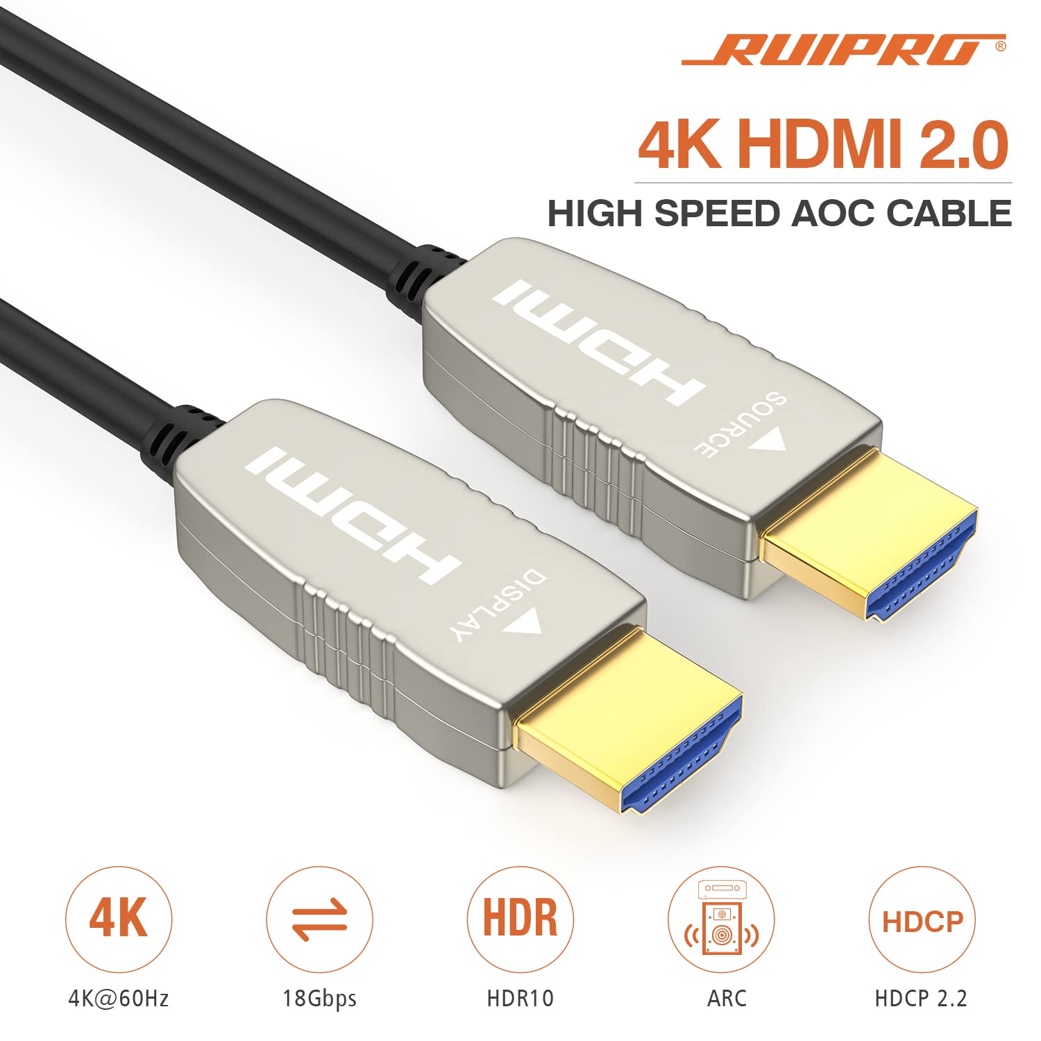 RUIPRO 4K Micro HDMI Fiber Optic Cable 33 Feet 18Gbps 4K@60Hz ARC HDR10 Ultra Slim Flexible HDMI 2.0b Cable