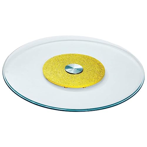 Yesbon Tempered Glass Turntable Lazy Susan for Table Round Clear Serving Plate Rotating Stand Kitchen Dining Table Tray Tabletop Organizer Spices Storage Holder 300KG Bearing,Gold,80cm