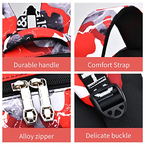 XLERHAZO School Backpack Camouflage Backpack Water Repellent Casual Daypack Lightweight Bookbags for Boys Girls (FX Camo Red)