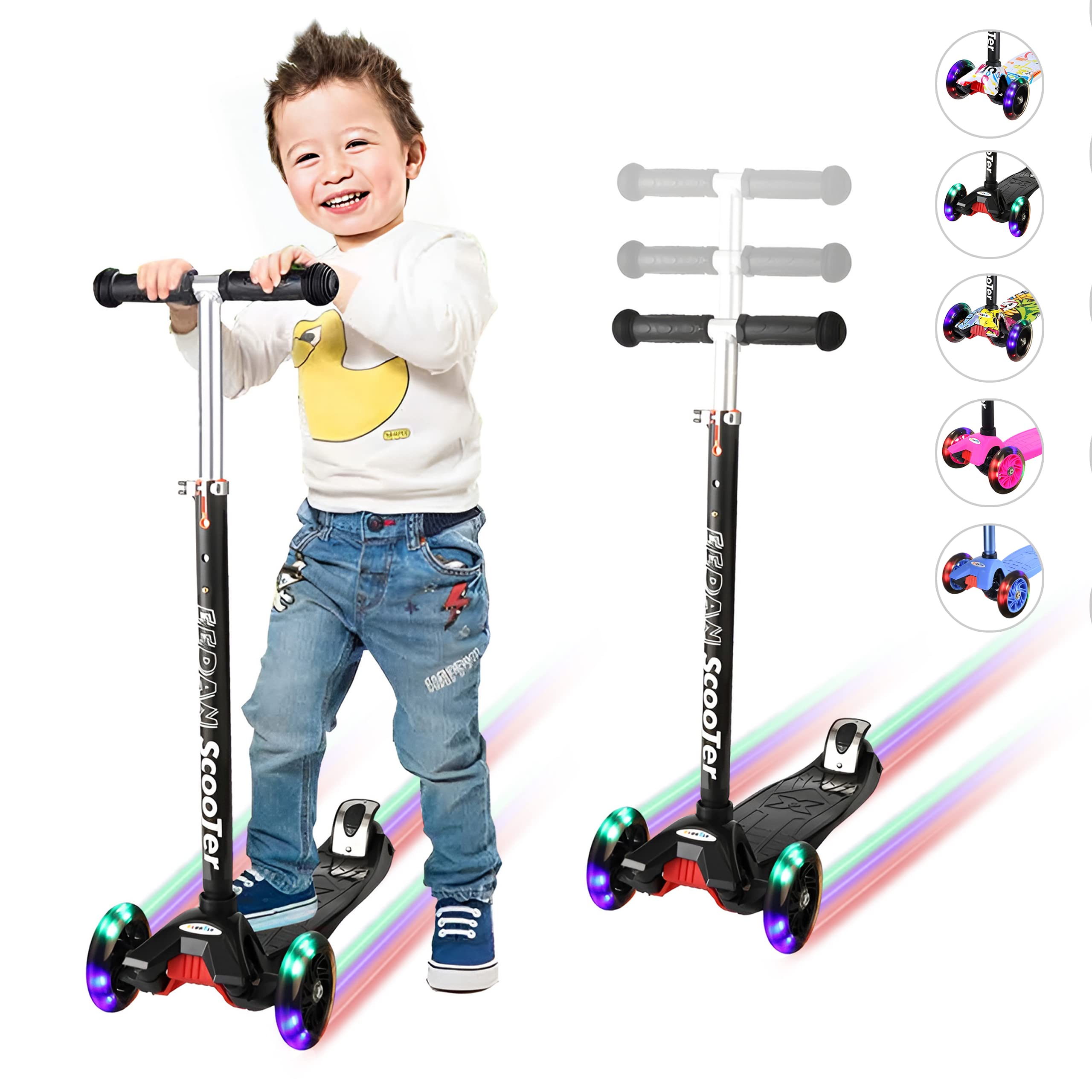 Scooter for Kids 3 Wheels scooter Kids Scooter 4 Adjustable Height Lean to Steer Extra-Wide Deck Kids Scooter with LED Light Up Wheels Toddlers Girls & Boys from 3 to 12 Year-OldLearn to Steer
