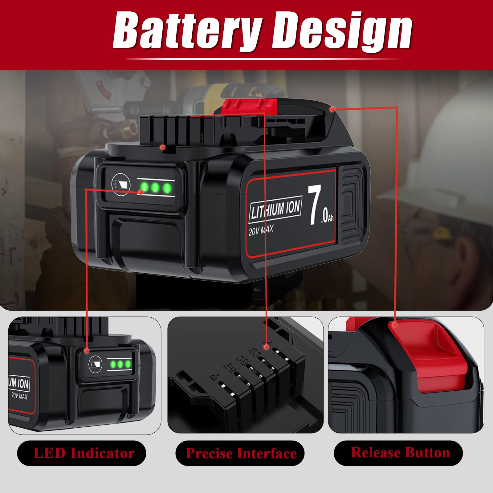 Upgraded 7000mAh 20V Battery Replacement for Dewalt Battery 20V Max Lithium-ion Battery Compatible with Dewalt 20V Battery DCB200 DCB203 DCB204 for Dewalt 20 Volt Battery Cordless Tools 2Pack