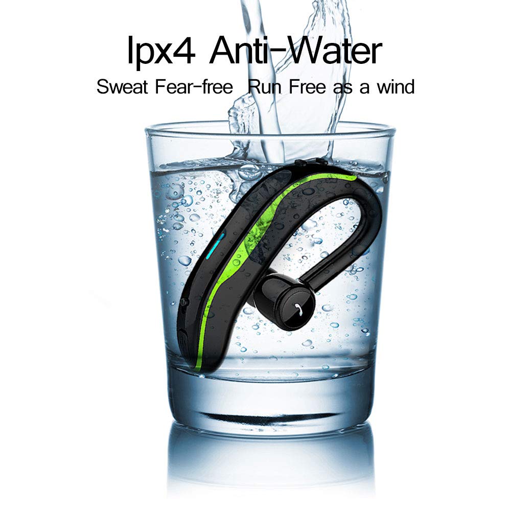 SLUB True Wireless Bluetooth Single Earbud with Microphone 17-18 Hours Playtime Noise Cancelling Waterproof Ear-Hook Sport Headset for Cell Phone(Green)