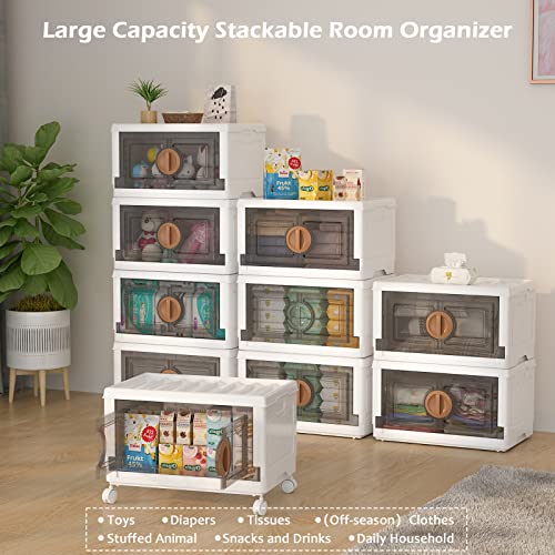 Webetop Large Collapsible Storage Bins with Lid - 19 Gal Folding Storage Box with Universal Wheels, Plastic Storage Bins for Household, Living Room, Dorm Stackable Storage Bins with Door