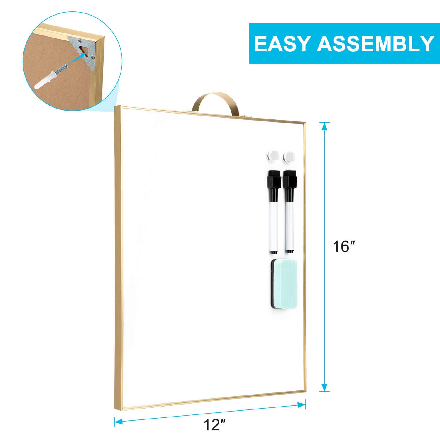 TSJ OFFICE Small White Board - 16" X 12" Portable Gold Aluminum Framed Whiteboard, Magnetic Dry Erase Board with a Handle, to Do List Notepad for Office, Home, School