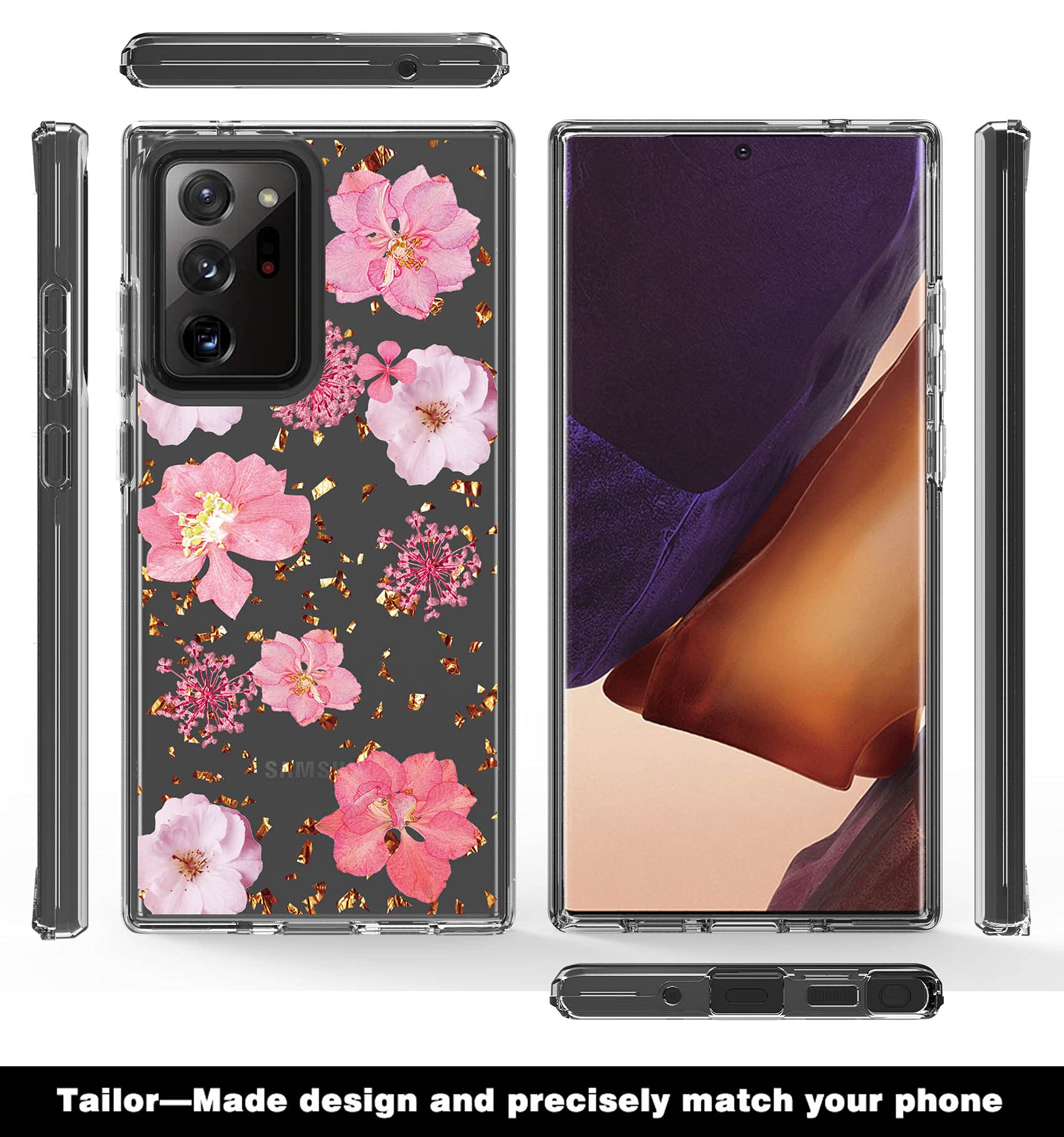 ShinyMax Galaxy Note 20 Ultra Clear Case with Floral Design,Samsung Note 20 Ultra Phone Case,Hybrid Dual Layer Armor Protective Cover Sturdy Anti-Scratch Shockproof Case for Women & Girls-Pink Flowers