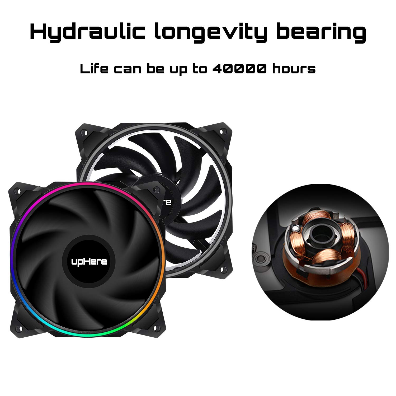 upHere 120mm RGB LED Case Fan,Dual Halo LED Pc Fan,High Performance Silent Fan for PC Cooling,EN1206-5