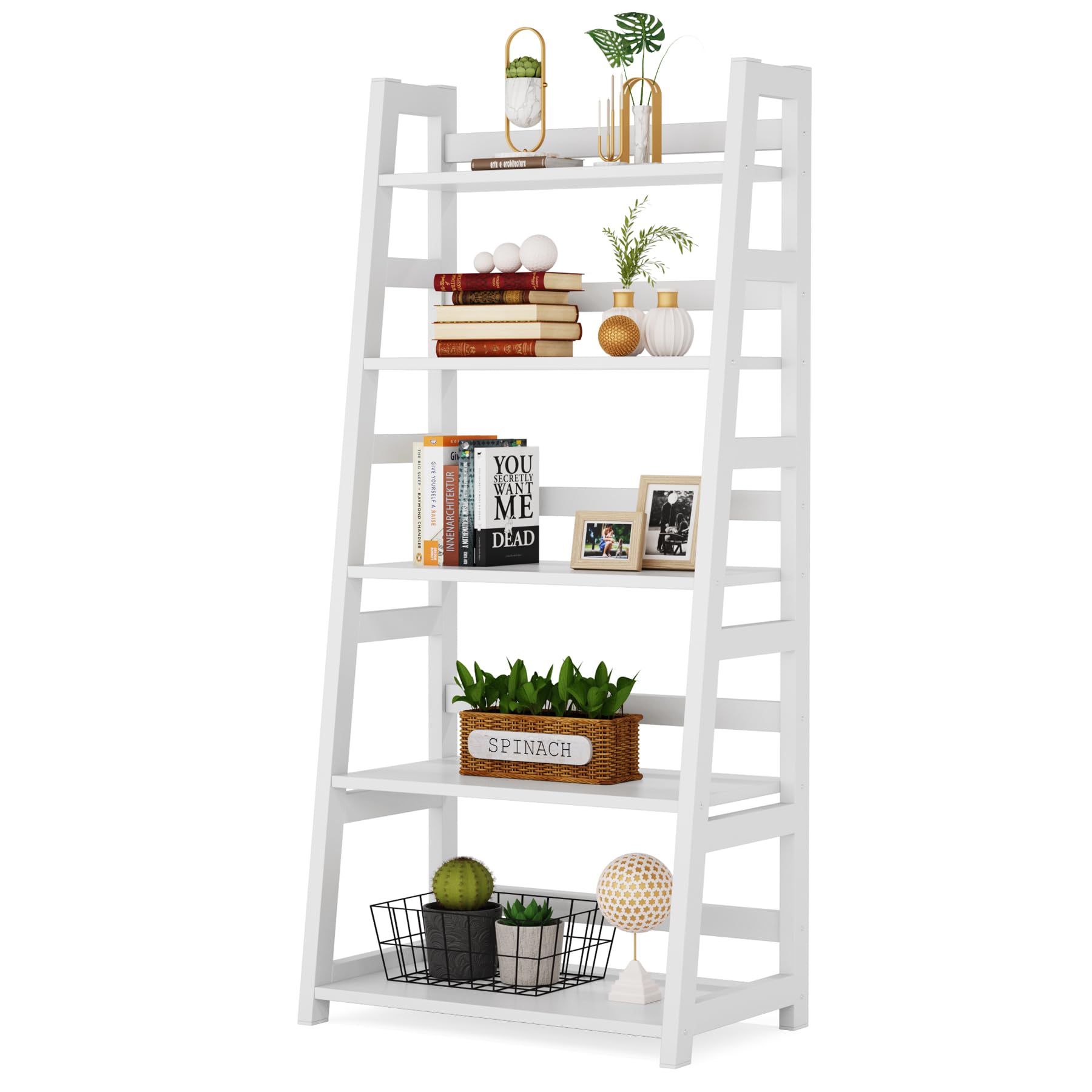 Tribesigns 5-Tier Bookshelf Modern Bookcase, 5 Shelf Ladder Shelf Book Storage Shelf Organizer for Living Room, Home Office (White)