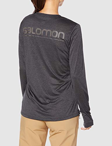 Salomon Women's Standard Agile Long Sleeve Running Tee, Black/Heather/Reflective Charcoal, Large
