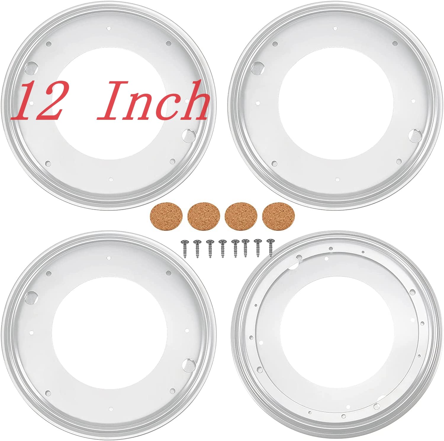ZEONHEI 4 Pack 12 Inch 360 Degree Lazy Susan Hardware, 5/16 Inch Turntable Bearings Plate Base with Screws and Pads, Lazy Susan Bearing Hardware Turntable Swivel Plate for Rotating Chair Table