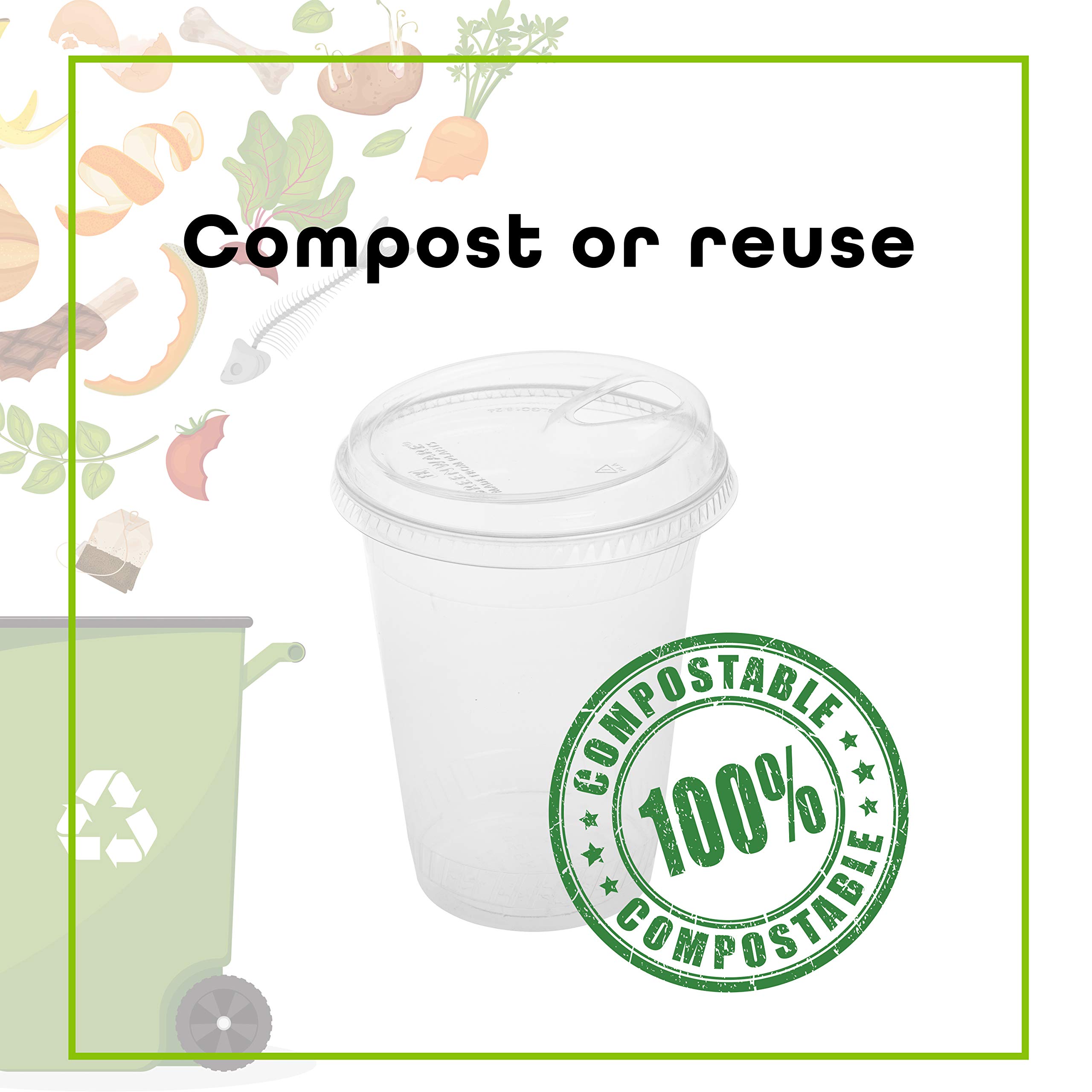 Upper Midland Products 16 0z Compostable Biodegradable Eco Friendly Cups with Strawless Compostable Lids, 50 Pack