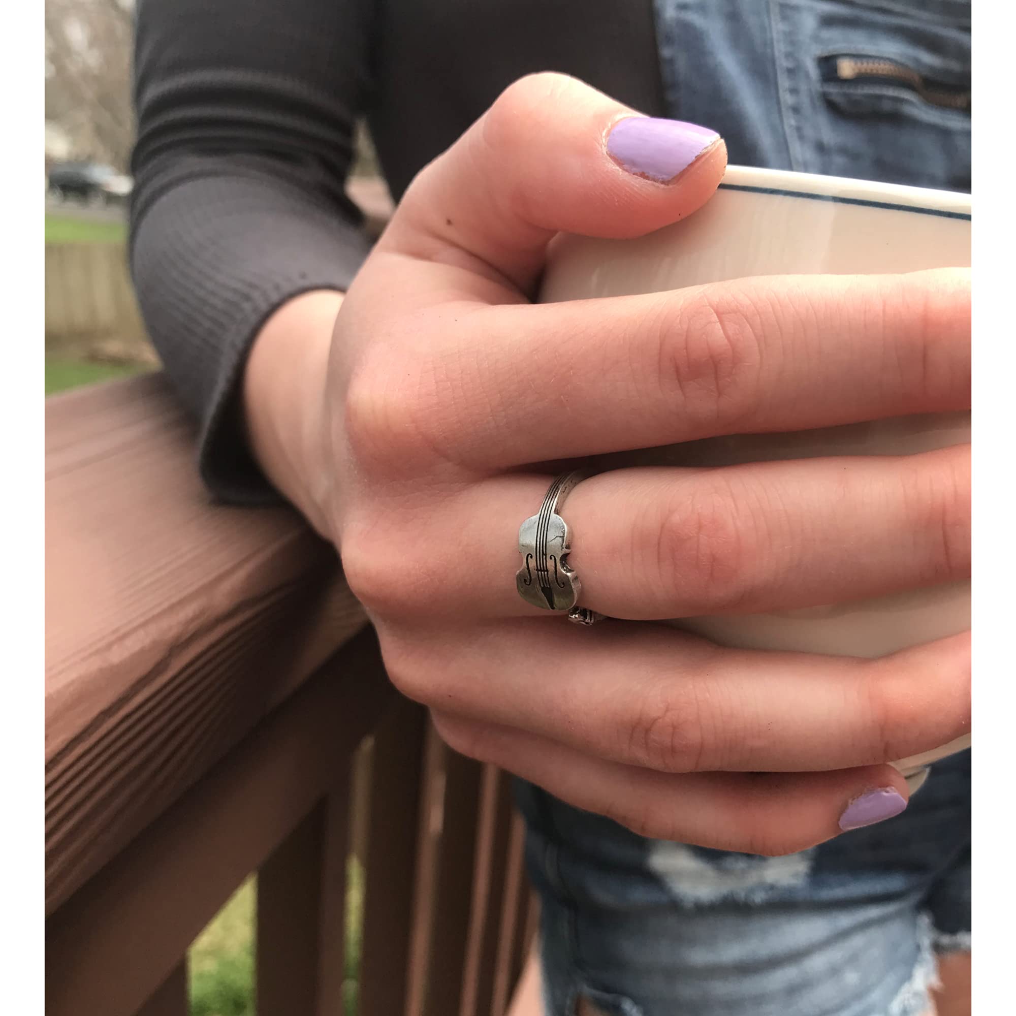 Whitney Howard Designs Violin Ring for Men or Women - Minimalist Comfort Fit Open Adjustable Pewter Ring - Musician Guitar Play Gift