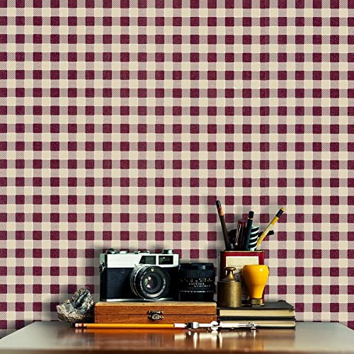 YIFU LIFE F13461 Checkered Peel and Stick Wallpaper 17.7"×9.8ft Red Lattice Vinyl Self Adhesive Removable Contact Paper Shelf Liner for Home Decor