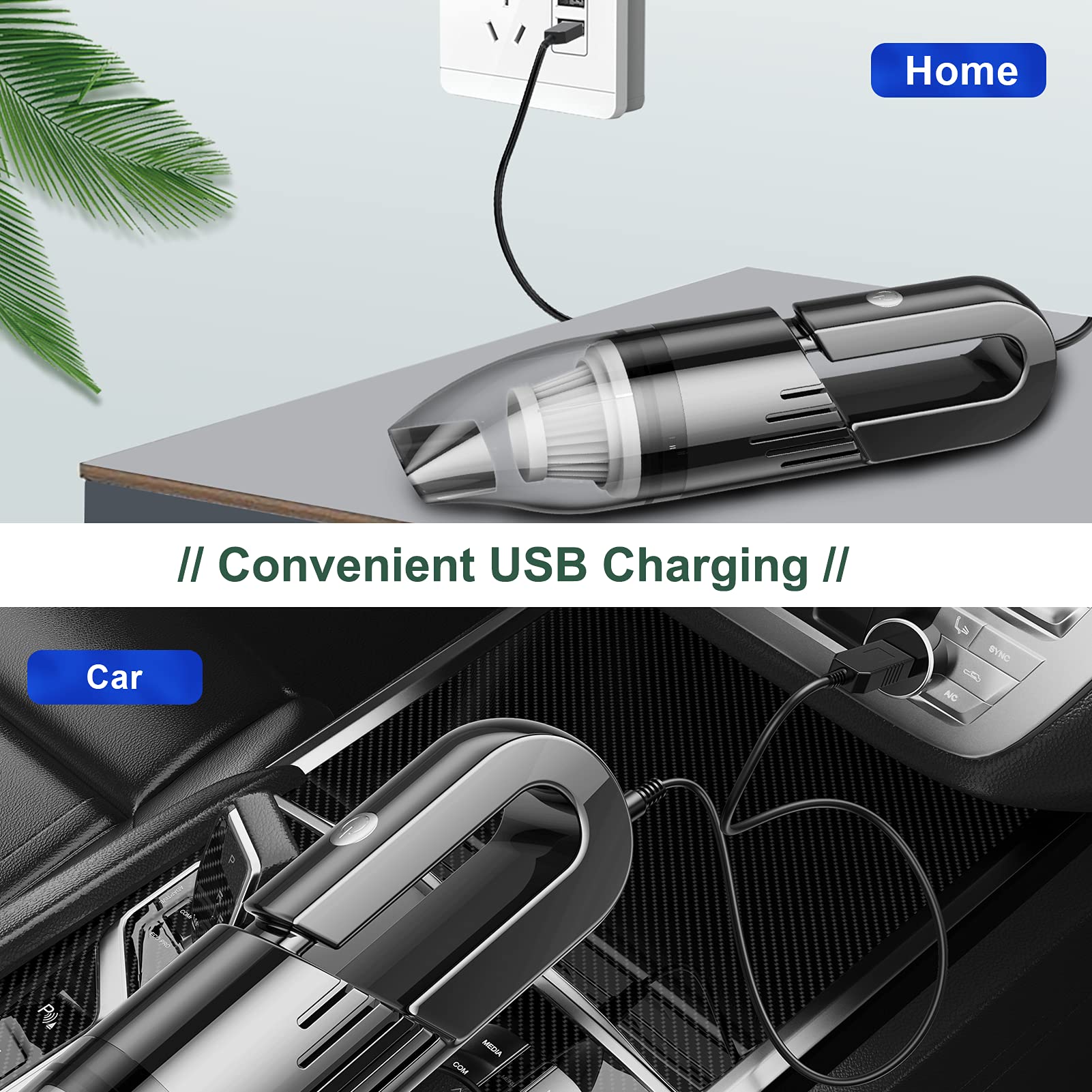 UPFOX Handheld Vacuum Cleaner Cordless - Mini Car Vacuum Cleaner Rechargeable for Car, Home, Office, Pet Hair Travel Cleaning (Black)