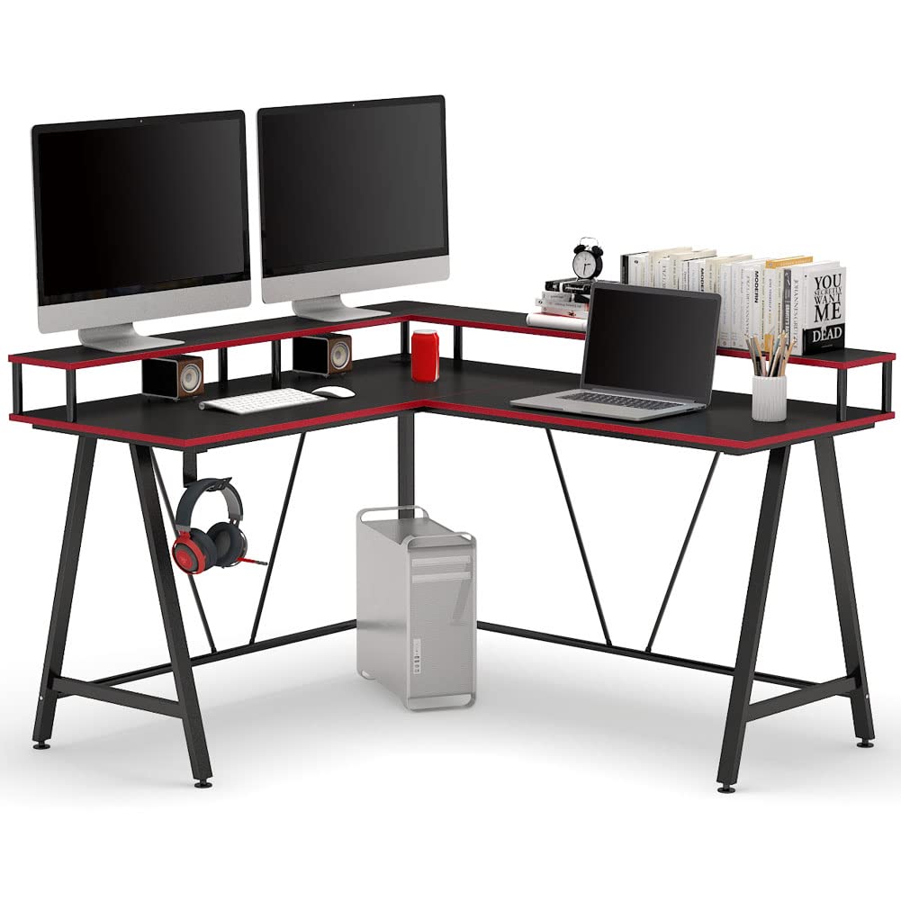 Tribesigns L-Shaped Desk with Shelf, 57 x 51 Inch Corner Computer Gaming Desk with Monitor Stand for Home Office and Gamer, Large PC Laptop Study Writing Table Workstation