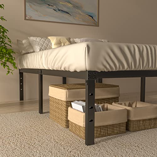 QKOKSY 18 Inch Queen Platform Bed Frame No Box Spring Needed, Heavy Duty Metal Bed Frame Queen Size, Easy Assembly, Noise Free, Black