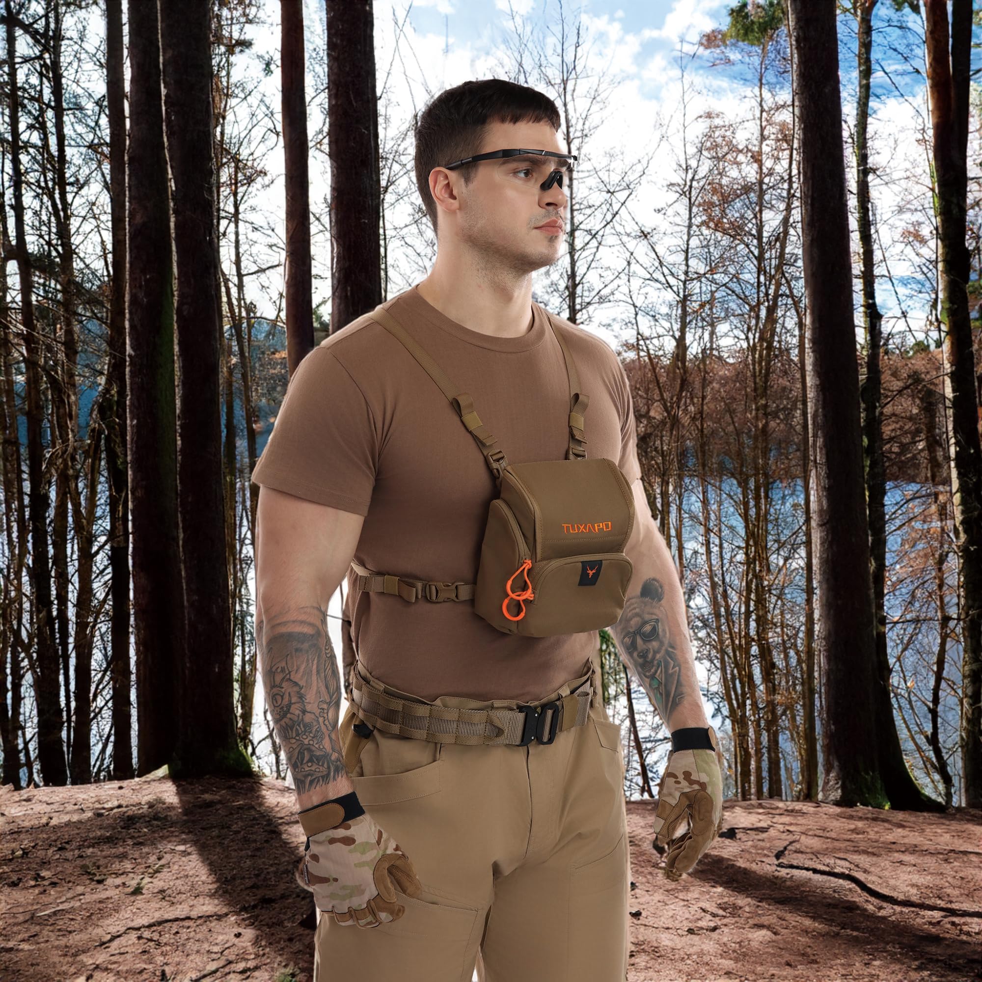 Tuxapo Binocular Harness Chest Pack with Rangefinder Pouch Bino Case for Hunting Hiking Shooting