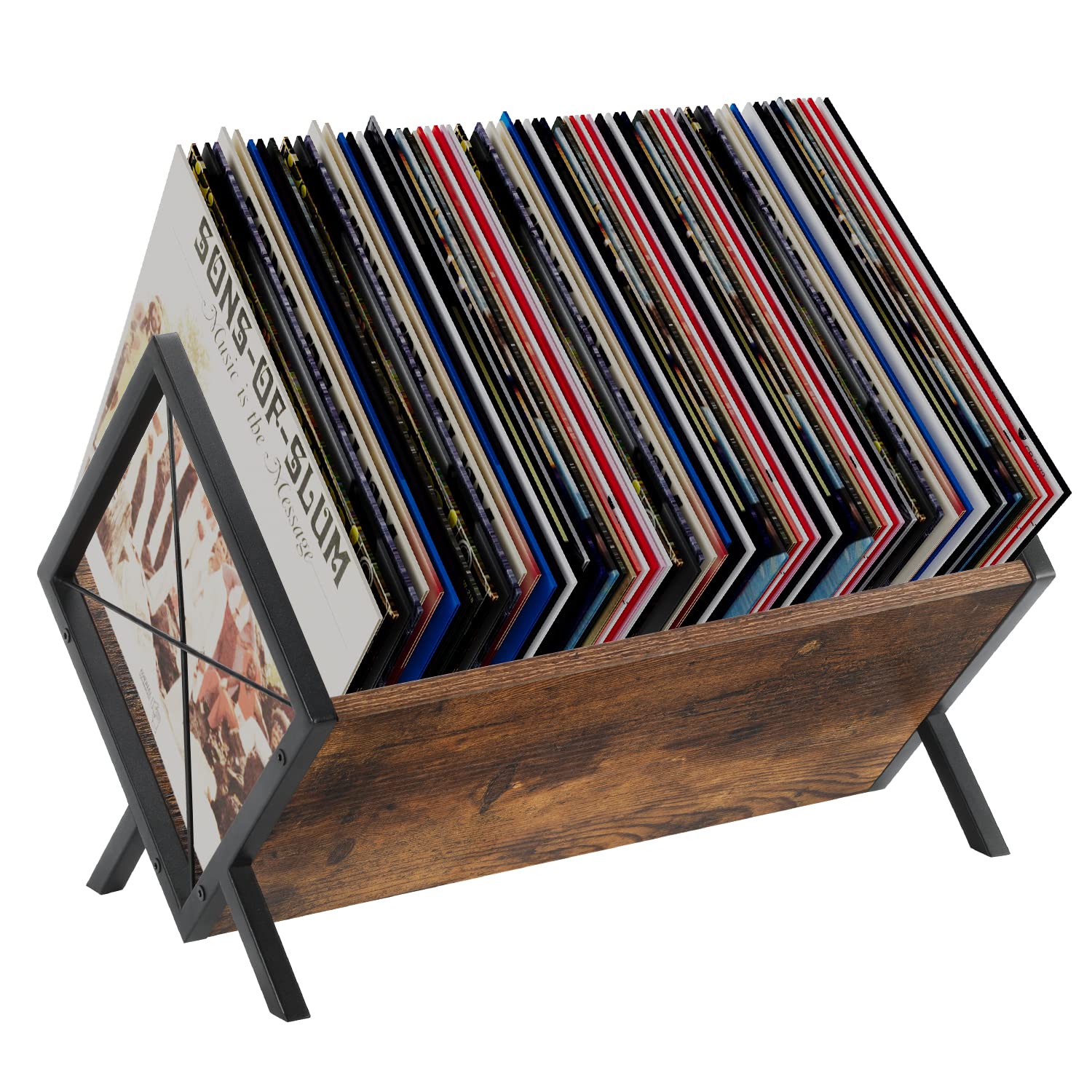 YINMIT Vinyl Record Holder, 80-100 LP Vinyl Record Storage Rack, Quick Assembly Vinyl Record Display, Retro Style Organizer for Magazine, Book, Files, Albums