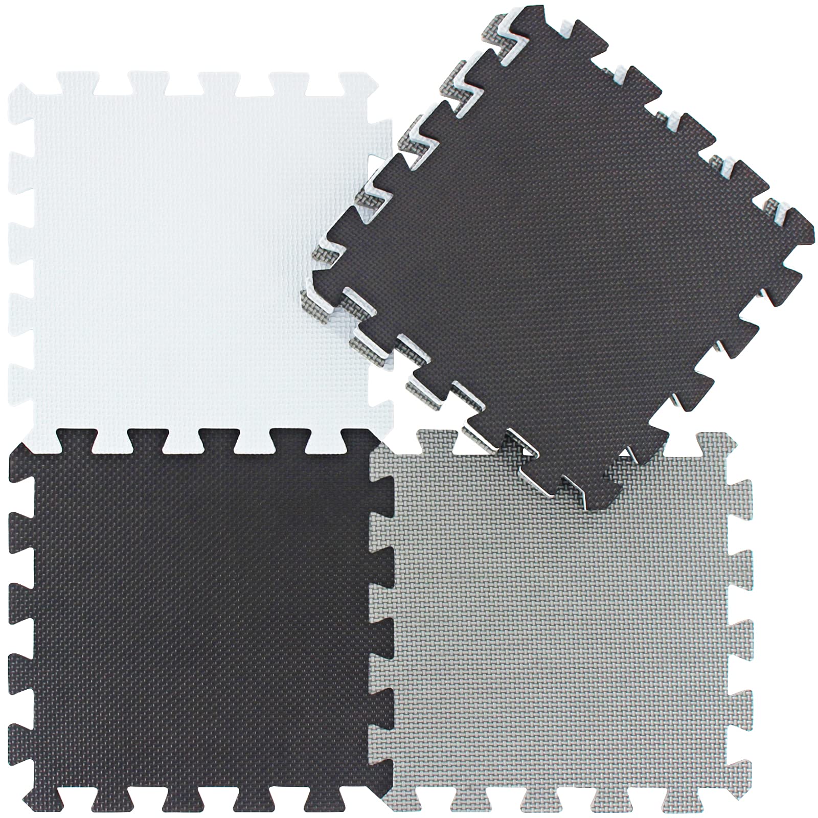 qqpp EVA Rubber 18 Tiles Interlocking Puzzle Foam Floor Mats - Baby Play Mat for Playing | Exercise Mat for Home Workout. White, Black, Gray. QC-ADLb18N