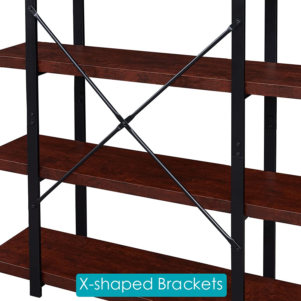 SUPERJARE 5-Tier Bookshelf, Industrial Bookcase with Metal Frame, Modern Rustic Shelving Unit for Home Office, Wood Grain - Walnut