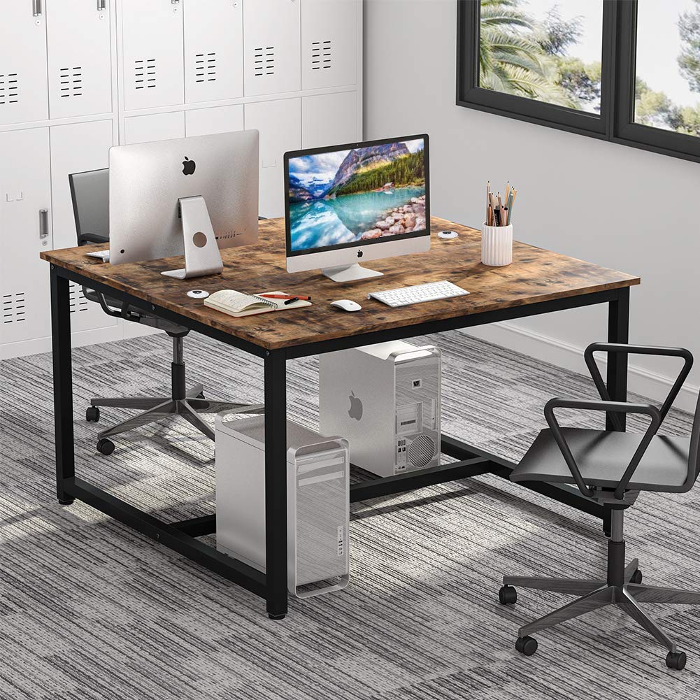 TRIBESIGNS WAY TO ORIGIN Two Person Desk Double Workstation Desk, 47 inch Computer Desk 2 People Office Desk Writing Desk for Home Office Teens Student(Rustic)