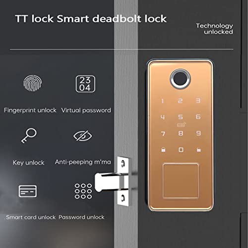 Smart Lock, Fingerprint Keyless Entry Door Lock, with TT Lock App | Touchscreen Keypad/Auto Lock/Easy Installation, with Gateway, Supports Amazon Alexa/Google Assistan (Gold, Without Gateway)
