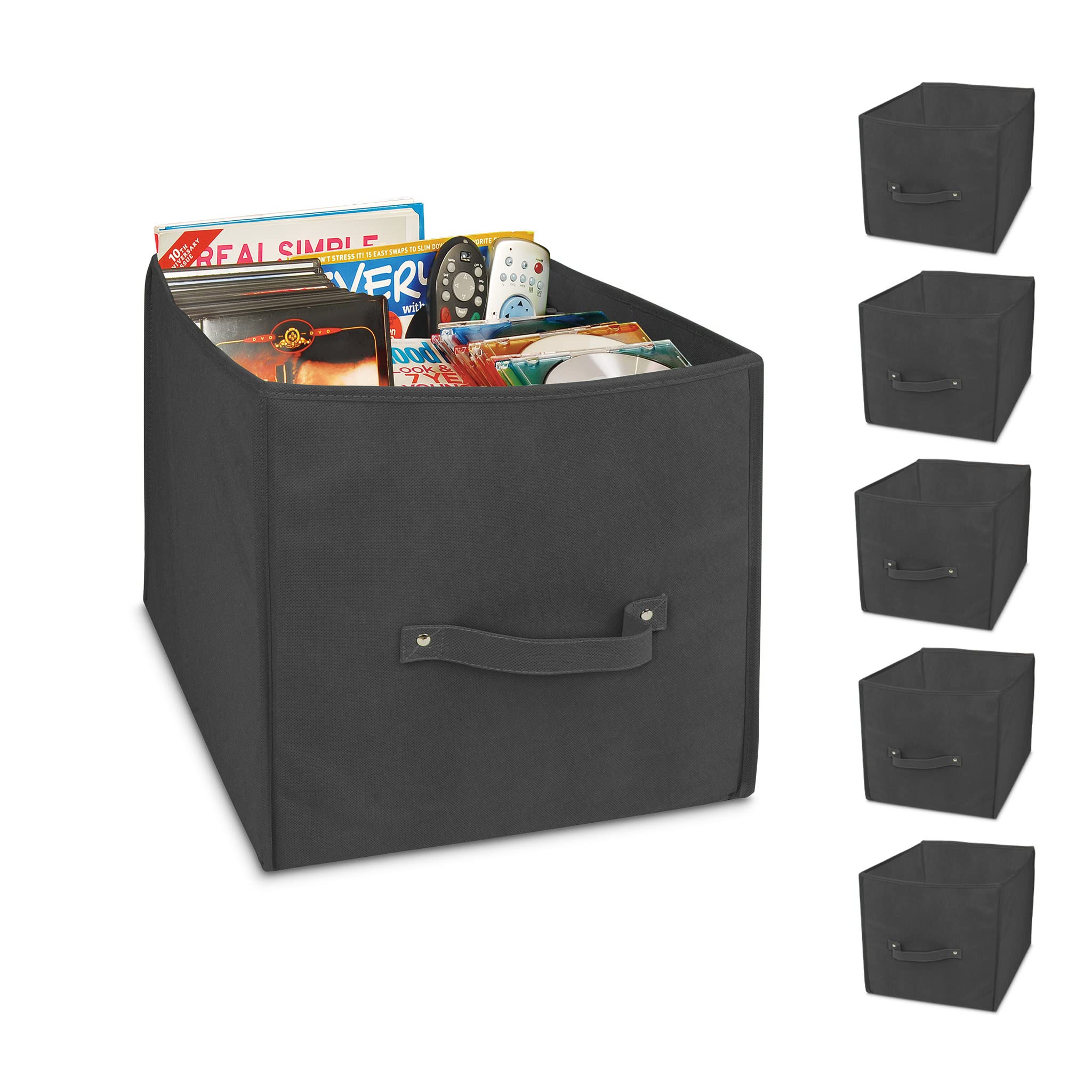 Smart Design Cube Organizer - Riveted Reinforced Handles - Non-Woven Fabric - for Storage, Arts, Crafts, Accessories, Plushies, Toys - Home Organization (10.5 x 11 Inch) (Black) 6 Pack