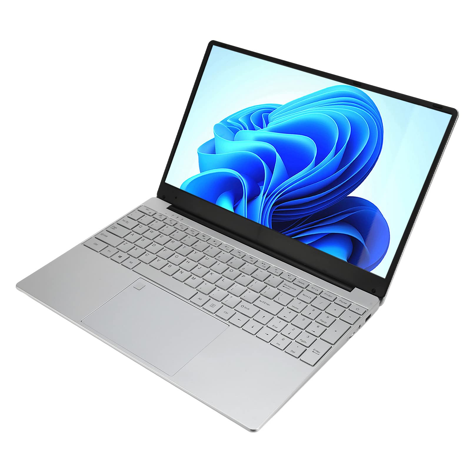 VINGVO 15.6in Computer Laptop, 2K Resolution IPS Screen Silver Backlit Keyboard 100-240V Laptop with Numeric Keypad for Windows 10 for Reading (12+256G US Plug)