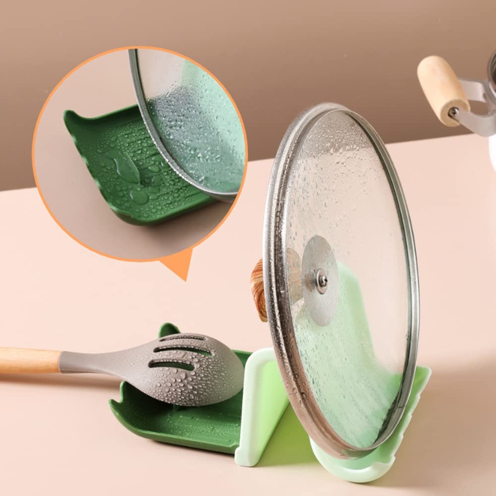 Ulfanit Pot Lid Holder with Drip Pad - 2pcs Multi-purpose Lid and Spoon Rest Rack, Kitchen Countertop Pot Lid Stand Gadget, Utensils Lid Holder, Grey & Green