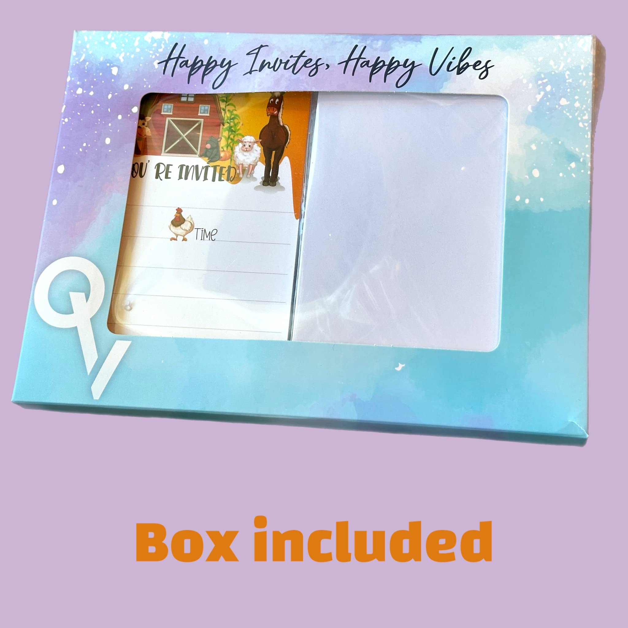 QualityVibe Farm Invitations With Envelopes. Set Of 25 Barnyard Invites with Envelopes For Barn Farm Events Includes Birthdays & Baby Showers. With Farmhouse animals & Tractor Graphics.
