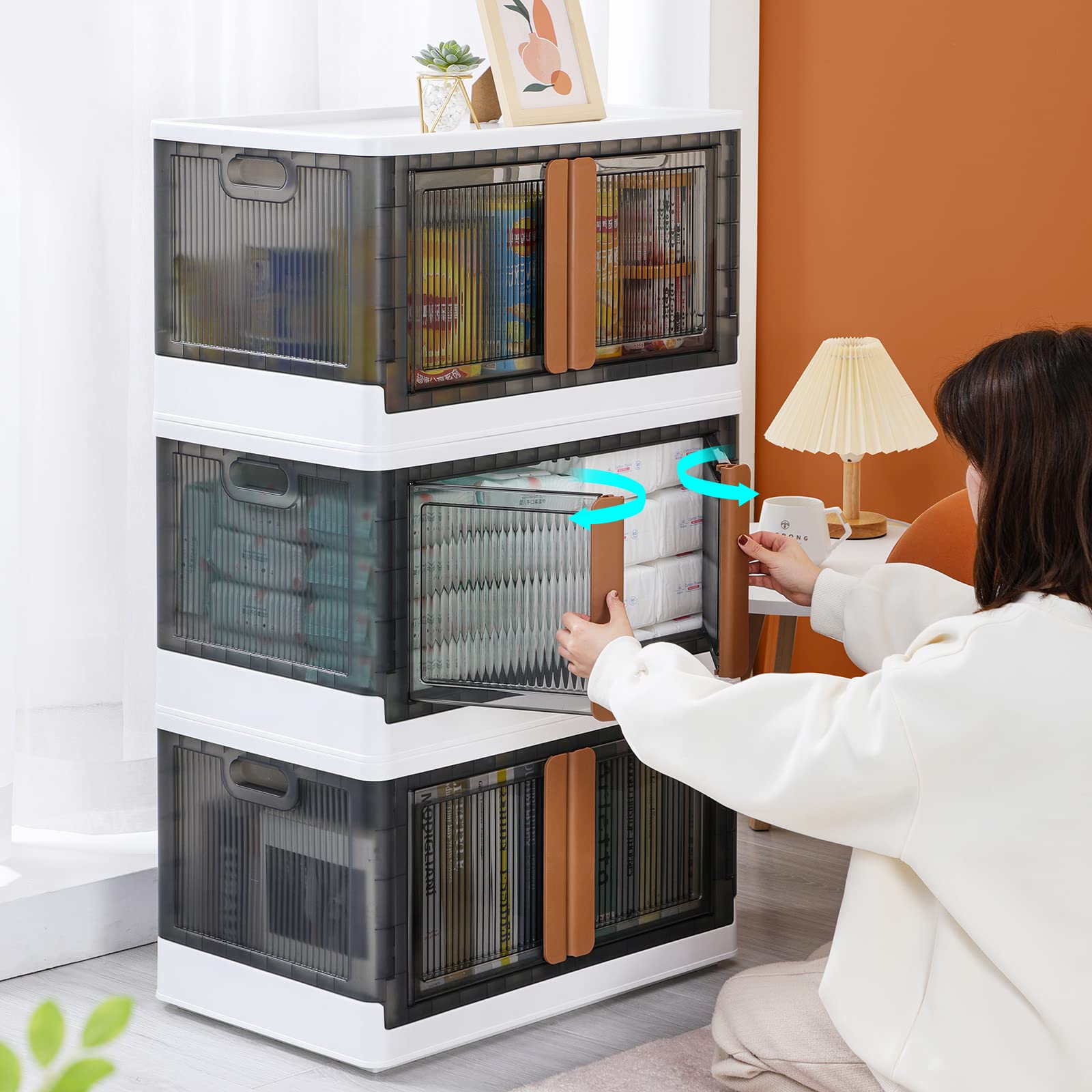 UrbanX Collapsible Storage Cabinet- Versatile and Easy to Assemble Storage Solution for Home and Office- Storage Bins With Lids/Plastic Storage/Stackable- 19 Gal Folding Storage Box- White- 2 pieces