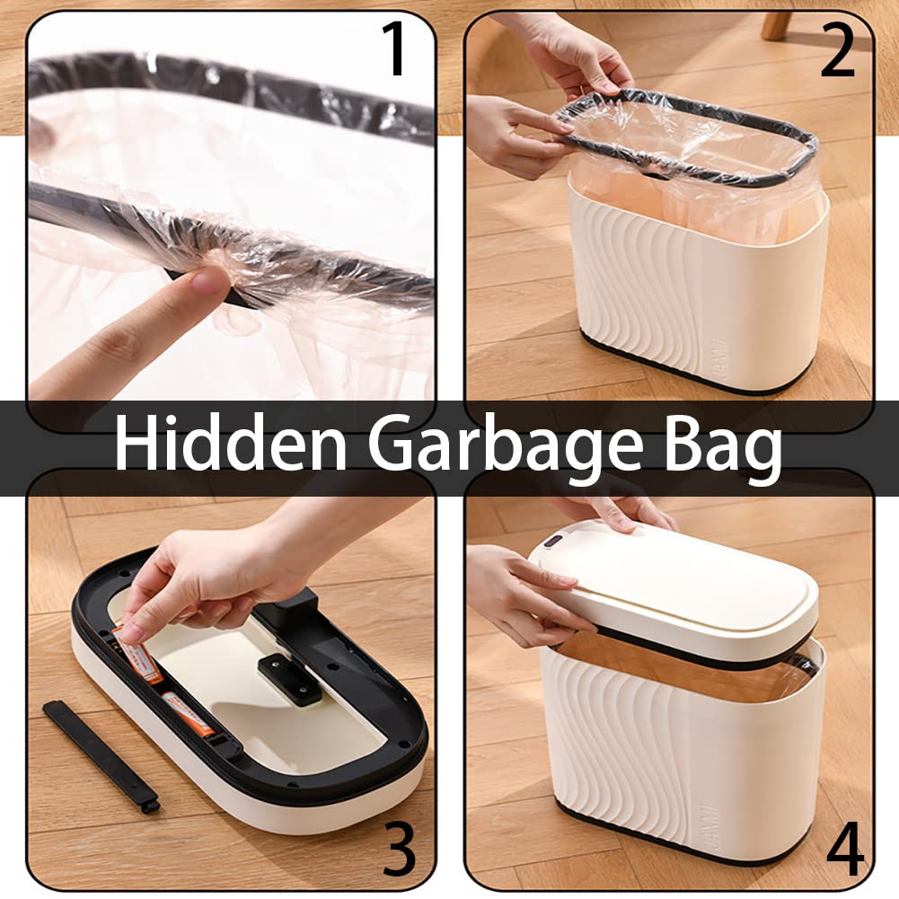 Smart Trash Can with Lid, 1.8 Gallon Slim Touchless Garbage Can, Plastic Automatic Trash Bin Waterproof Motion Sensor Wastebasket for Living Room, Bedroom, Office (No Battery)