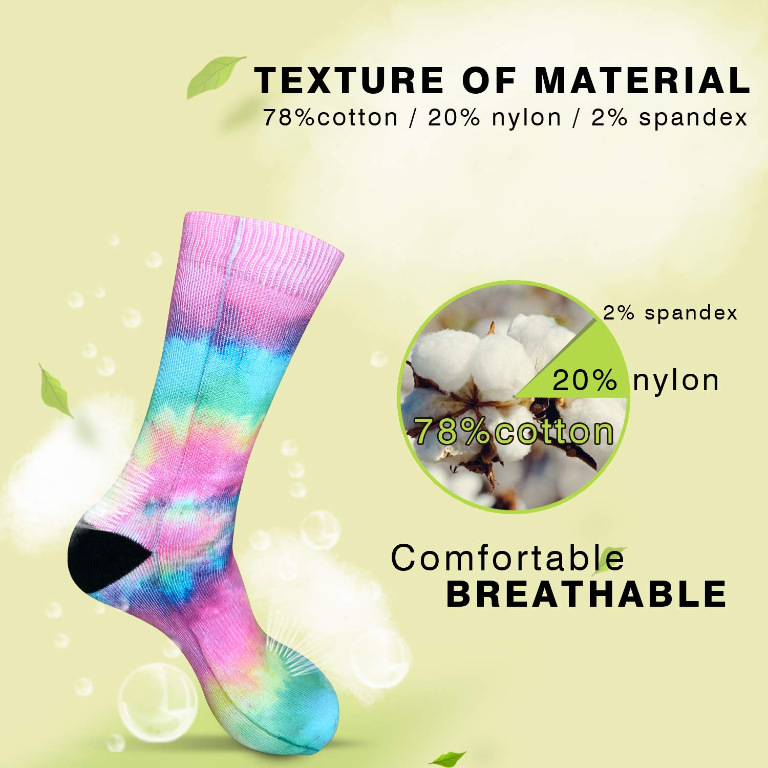 ULQUIEOR Women's Spiral Tie Dye Cotton Moisture Wicking Extra Heavy Cushion Novelty Sport/Hiking/Working Crew Socks