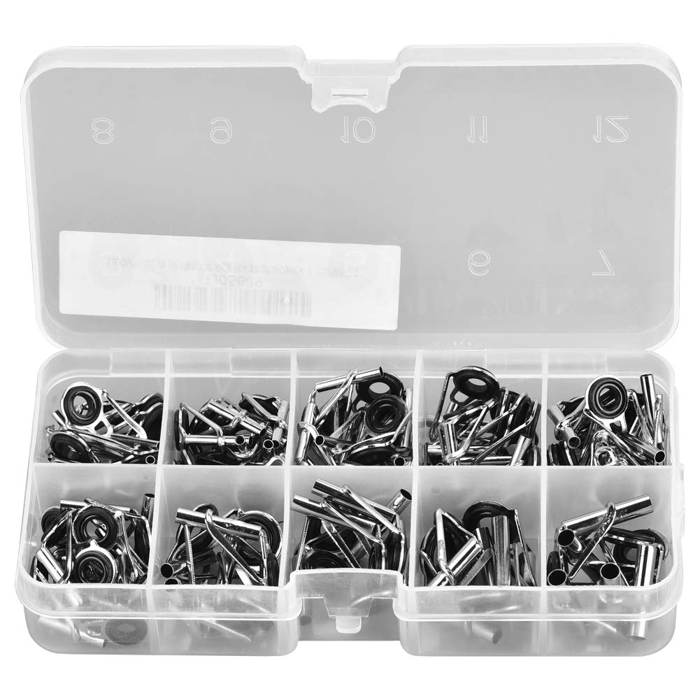 Serounder Fishing Rod Guide, 80Pcs/Pack 10 Sizes Stainless Steel Fishing Rod Guide Rings Tips Replacement Accessory
