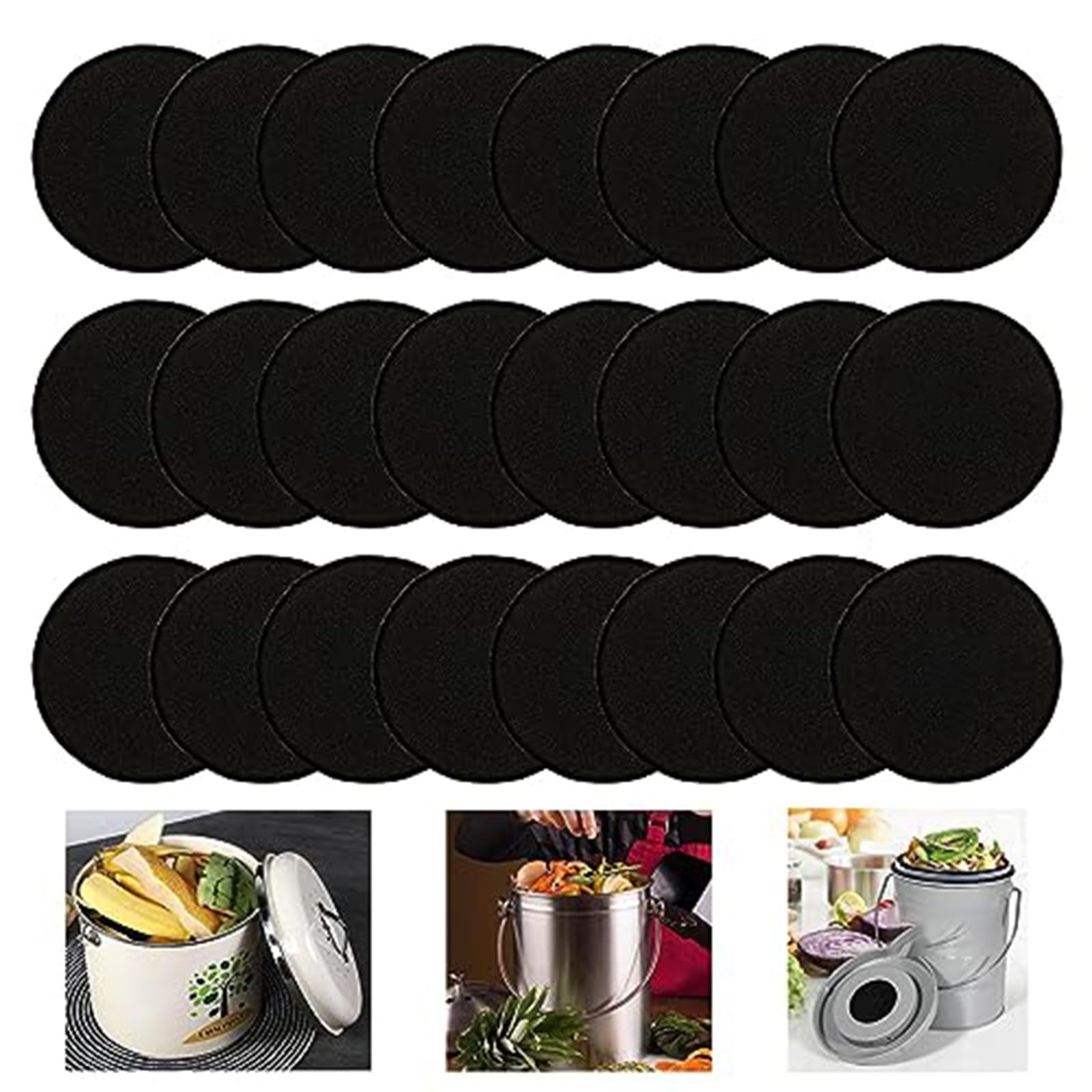 SHUESS 24 PCS 6.3 Inch Charcoal Filters for Compost Bucket, Kitchen Compost Bin Filters Charcoal Replacements, Extra Thick(0.4" Thickness) Longer Lasting Compost Bin Filters Charcoal