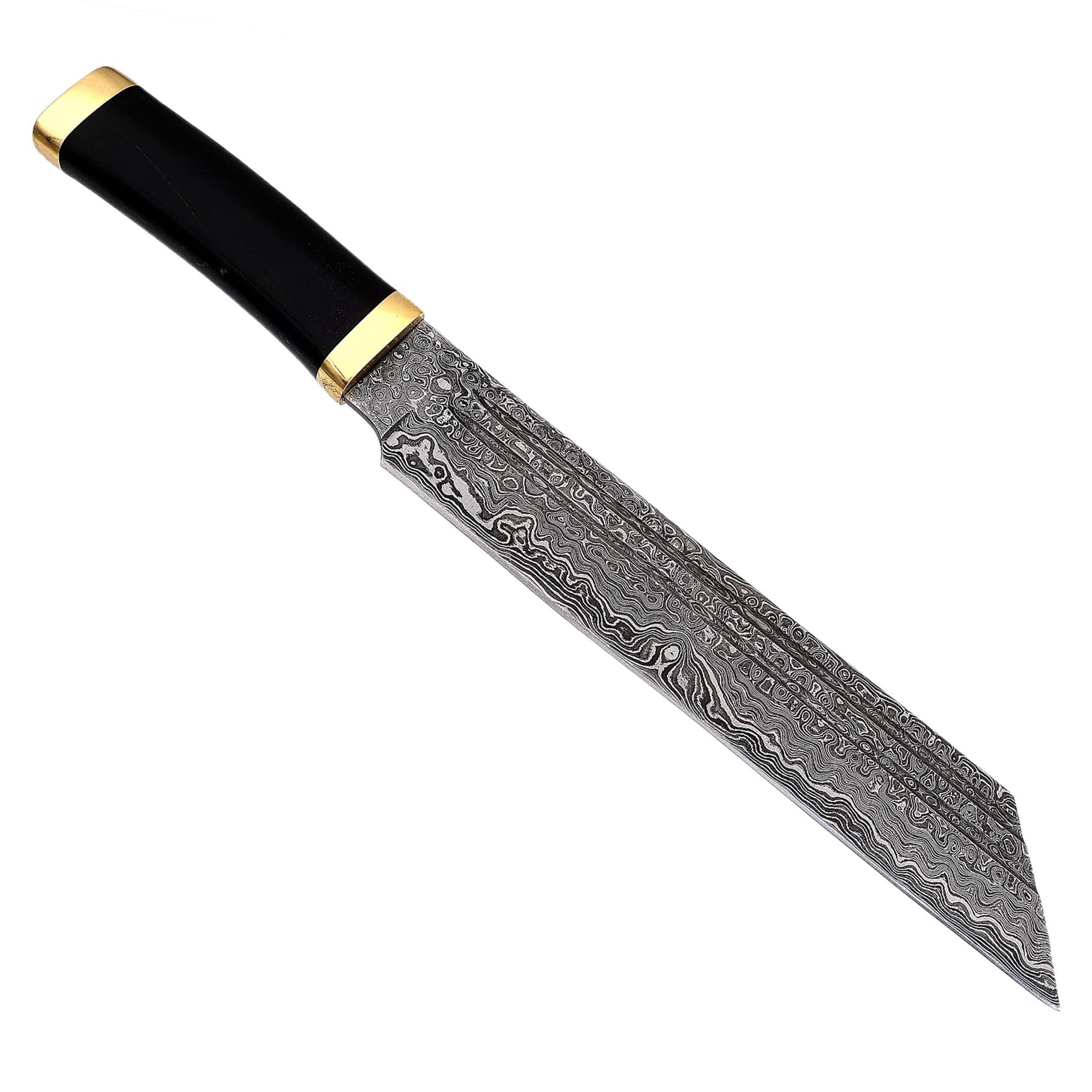 PAL 2000 KNIVES KNI-9449 Custom Handmade Damascus Steel Hunting Tanto Knife 15 Inches Buffalo Horn Handle Raindrop pattern Blade with Leather sheath