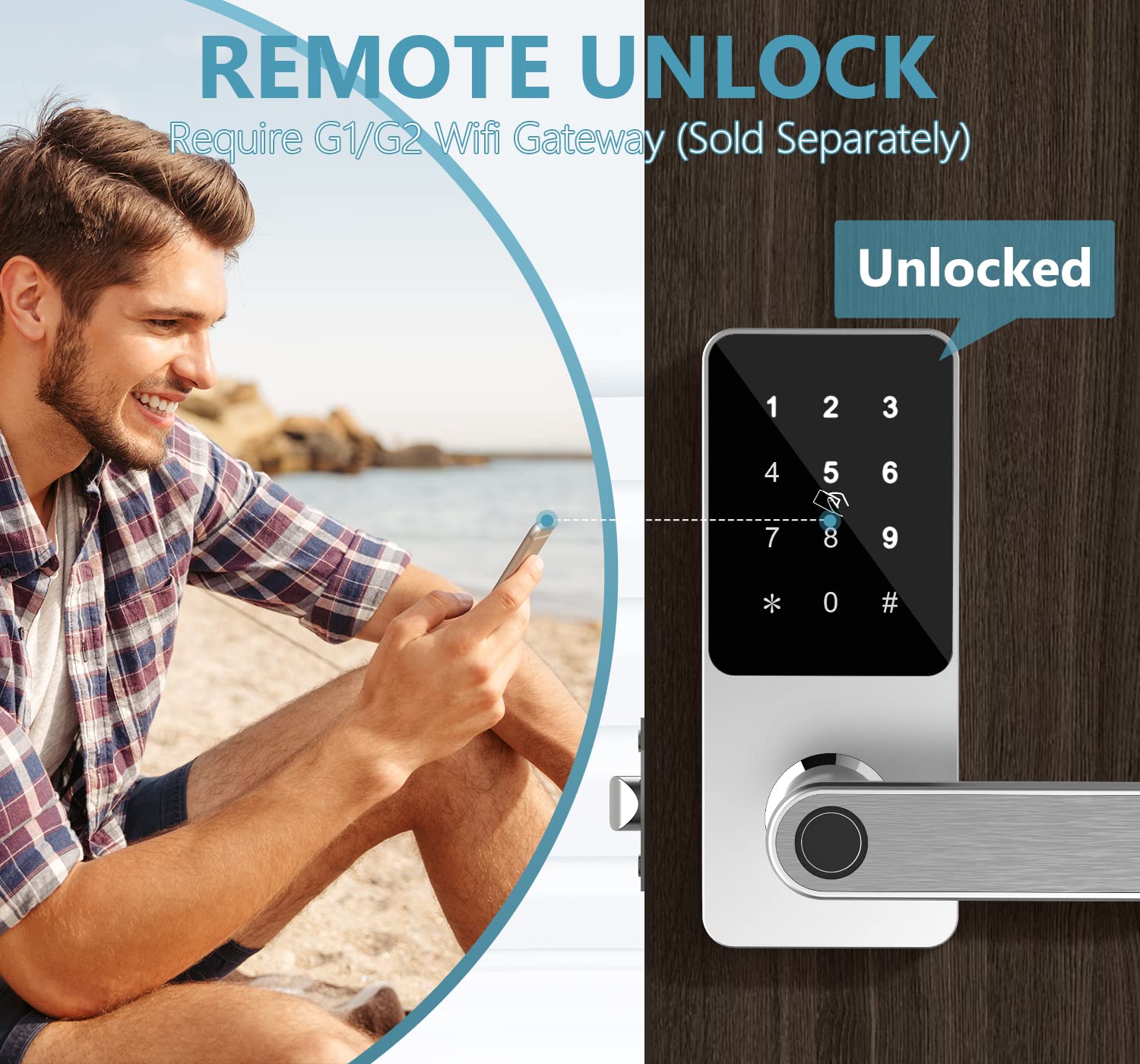 Smart Locks for Front Door: Keyless Entry Door Lock, Electronic Keypad Fingerprint Door Lock with 6-in-1 Unlock - Fingerprint, Bluetooth, Code, IC Card, Key, Remote Unlock