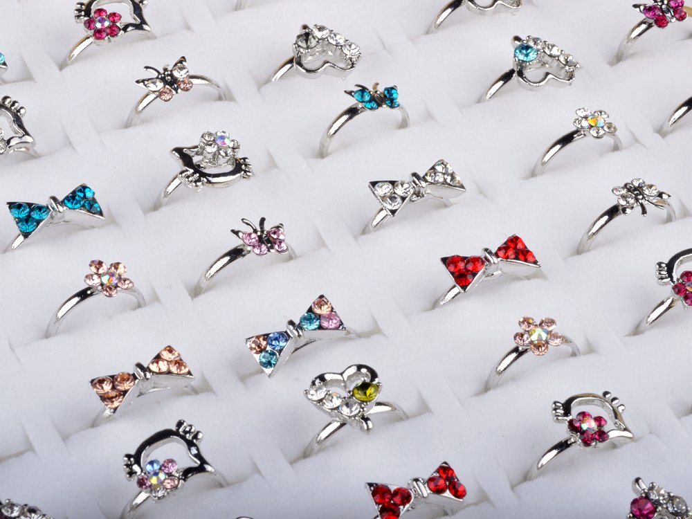 Shuning Children Kids 20pcs Cute Crystal Adjustable Rings Jewelry with Gift Bag