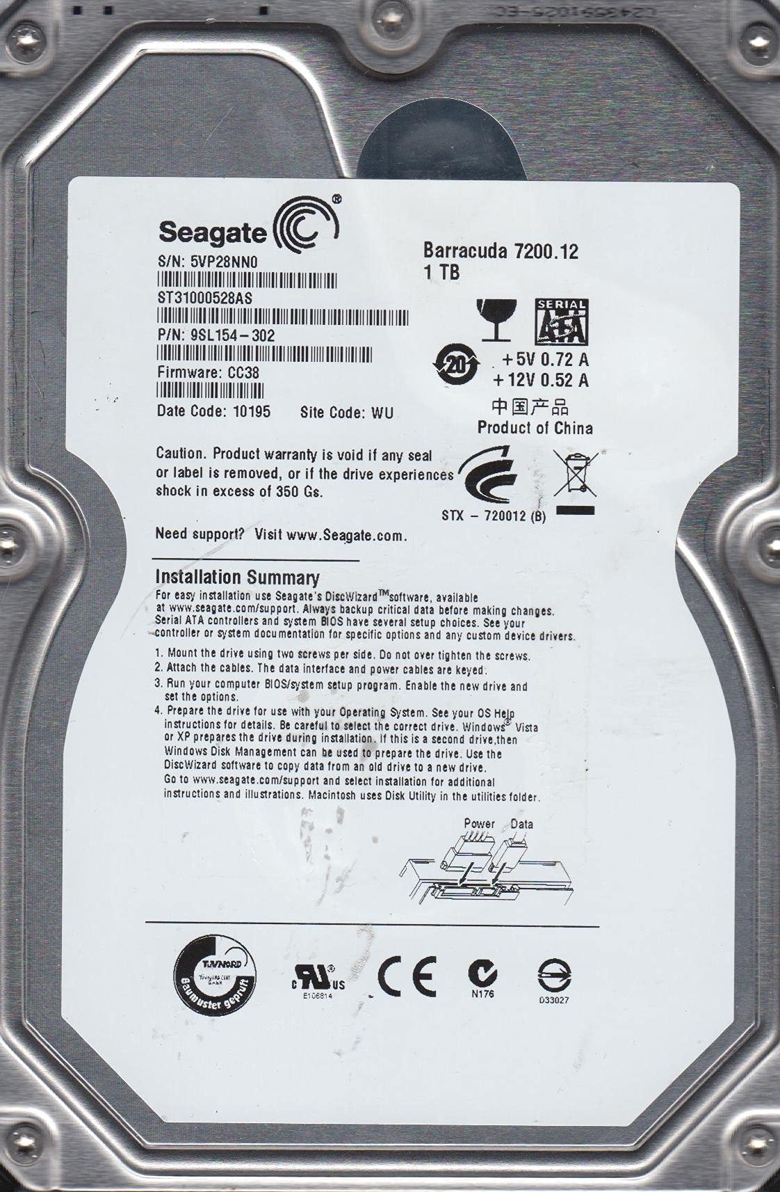 Seagate ST31000528AS 1TB Hard Drive (Renewed)