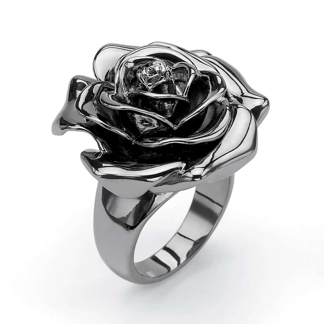 Palm Beach Jewelry Black Ruthenium Plated Rose Shaped Flower Ring Sizes 5-10 Size 10