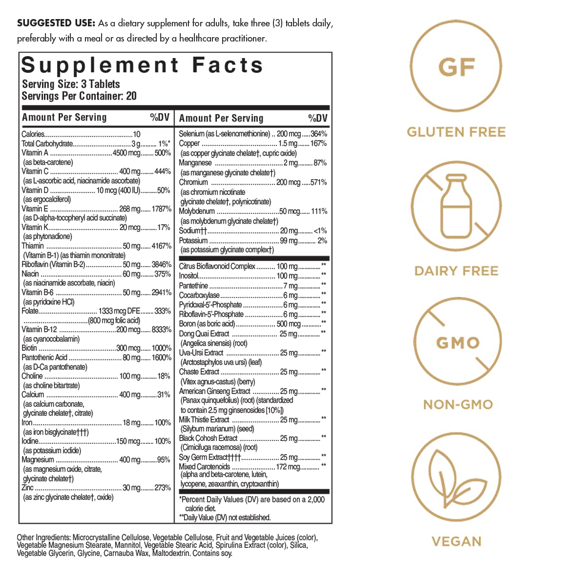 Solgar Female Multiple, 60 Tablets - Multivitamin, Mineral & Herbal Formula for Women - Advanced Phytonutrient - Vegan, Gluten Free, Dairy Free, Kosher - 20 Servings