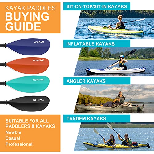 WONITAGO Kayak Paddle Premium Fiberglass Shafts with Reinforced Nylon Blades, Floating Oars for Kayaks, Adjustable 215-225 cm/85-90 Inches, White